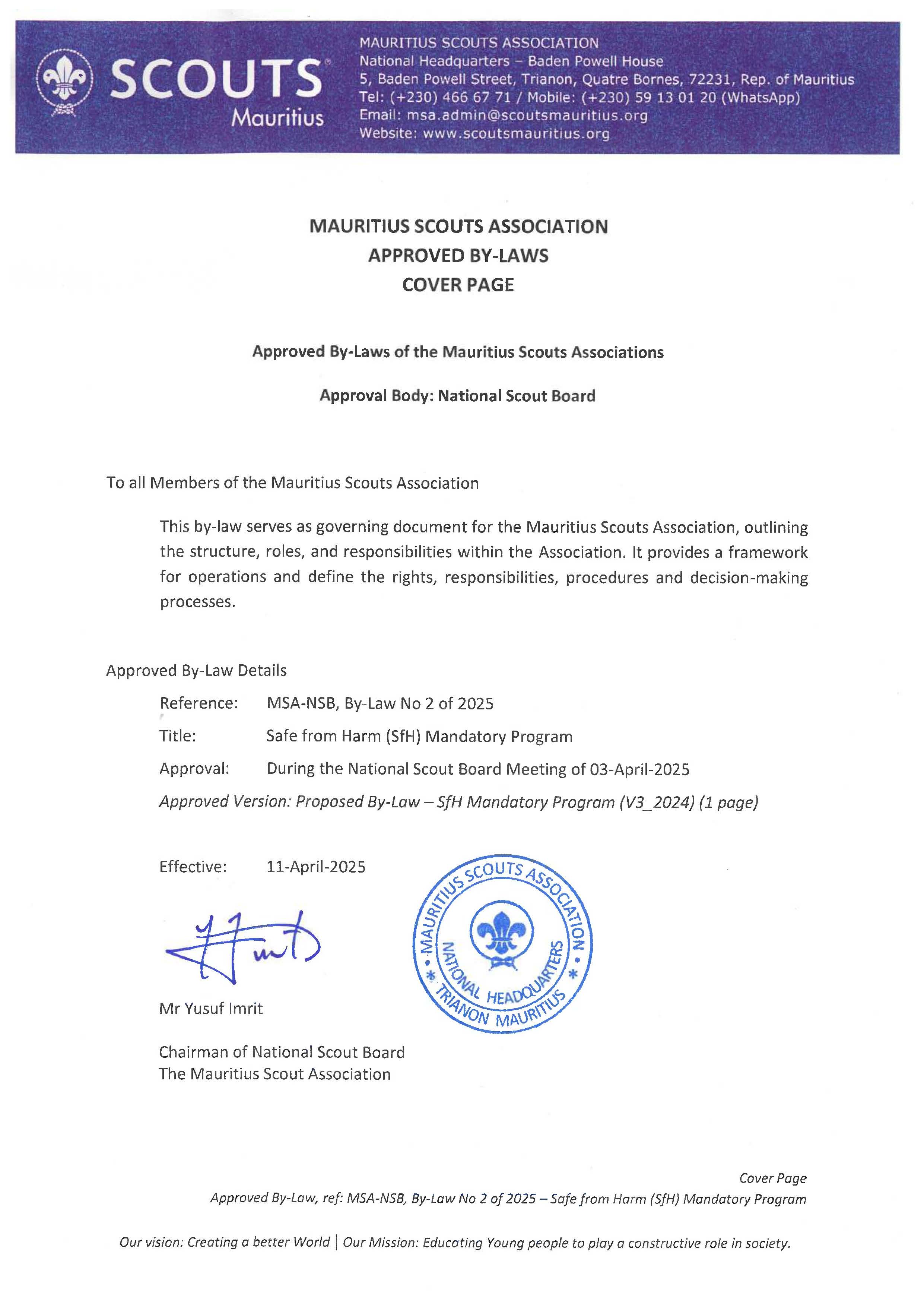 MSA-NSB, By-Law No 2 of 2025 - Safe from Harm (SfH) Mandatory Program ...