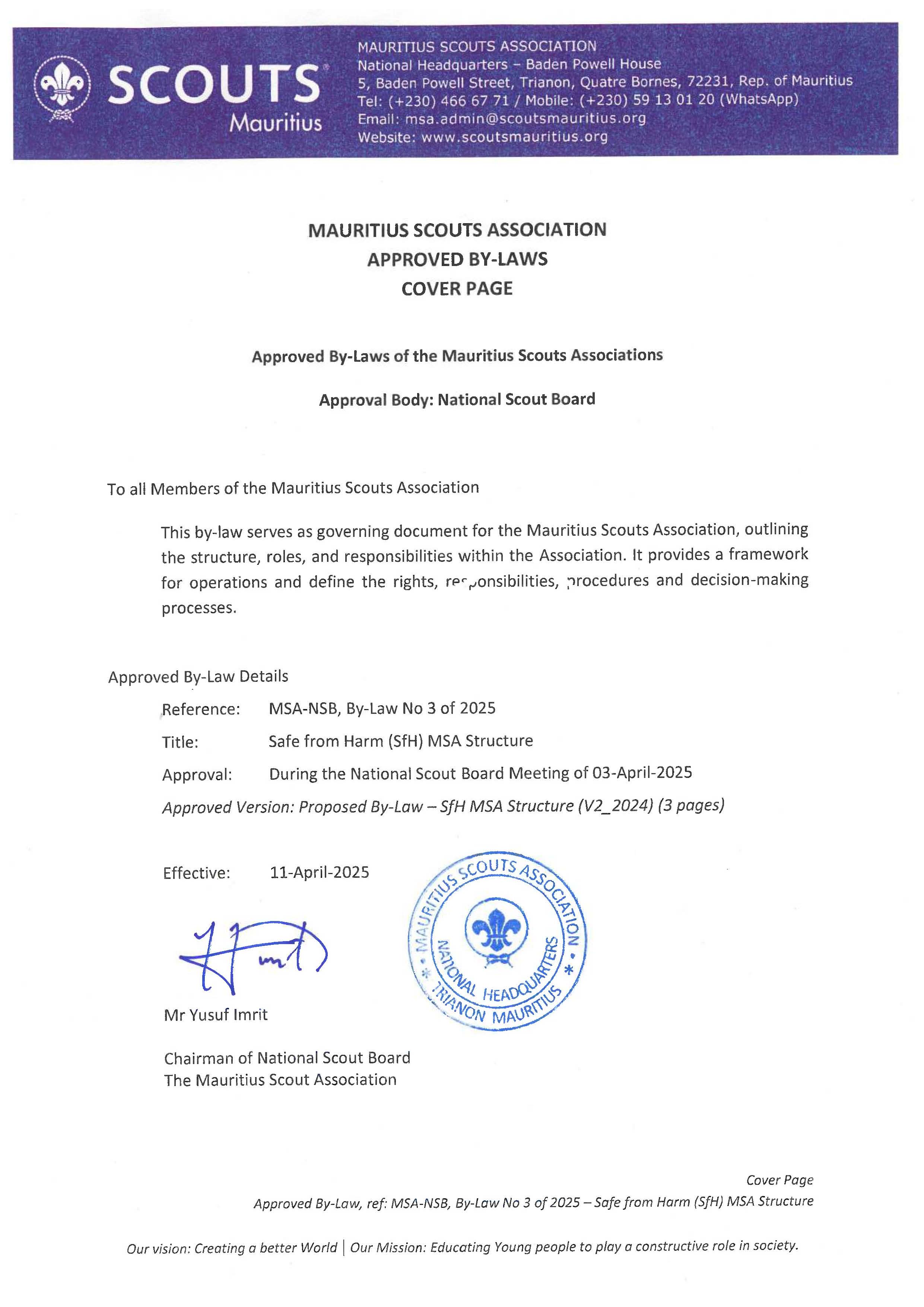 MSA-NSB, By-Law No 3 of 2025 - Safe from Harm (SfH) MSA Structure ...